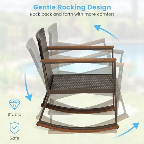 HAPPYGRILL 3 Pieces Rocking Bistro Set, Outdoor PE Wicker Rocking Chair ...