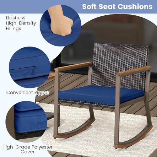 HAPPYGRILL 3 Pieces Rocking Bistro Set, Outdoor PE Wicker Rocking Chair ...
