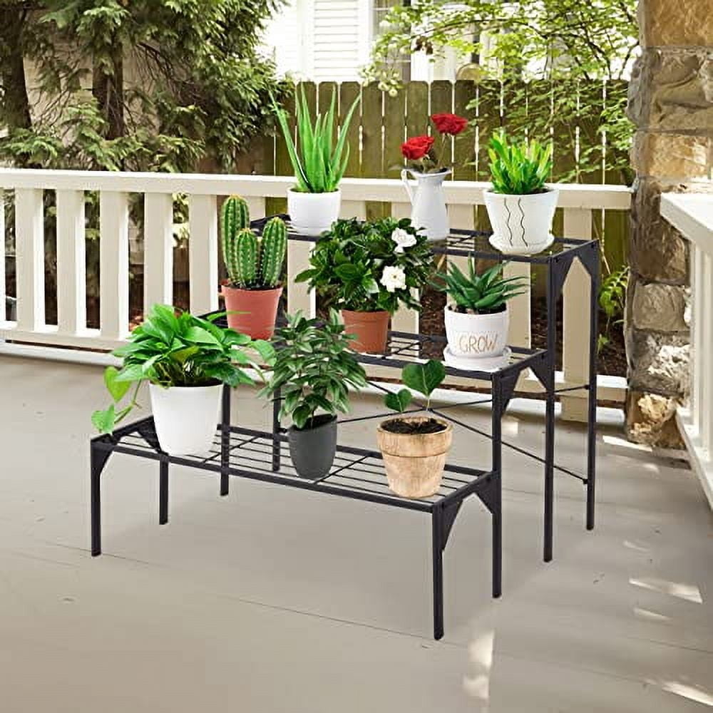 HAPPYGRILL 3-Tier Plant Stand Metal Stair Style Flower Display Rack ...