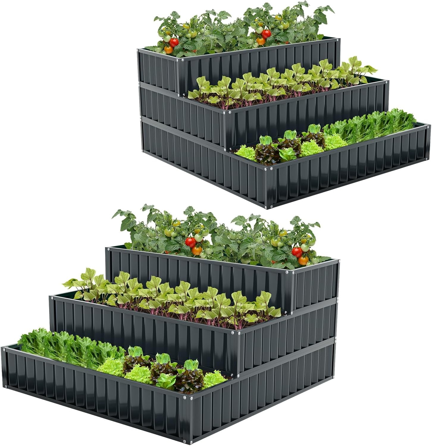 HAPPYGRILL 3-Tier Raised Garden Bed, Galvanized Elevated Garden Bed w ...