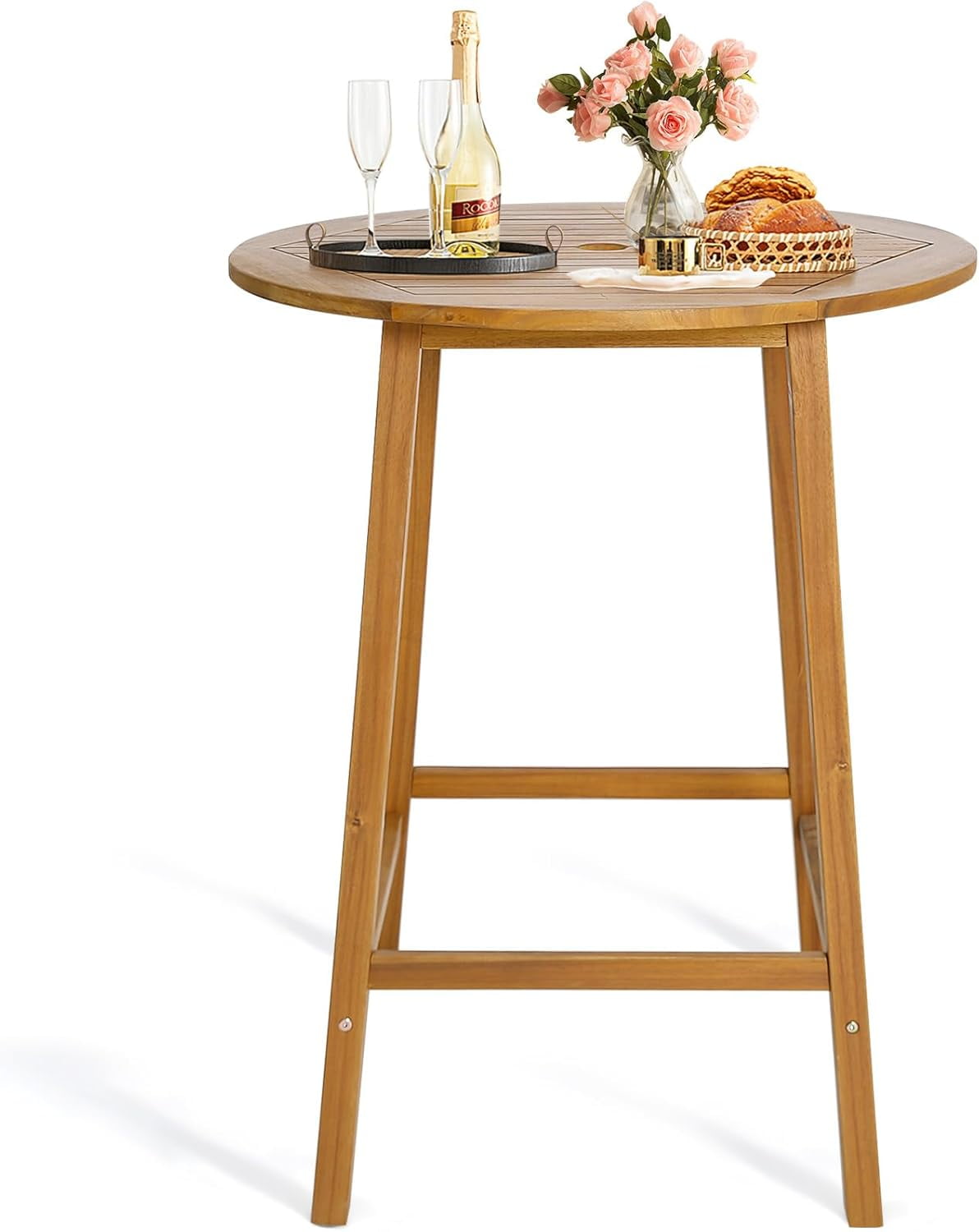 HAPPYGRILL 31.5” Round Bar Table, Bar Height Table with Umbrella Hole ...