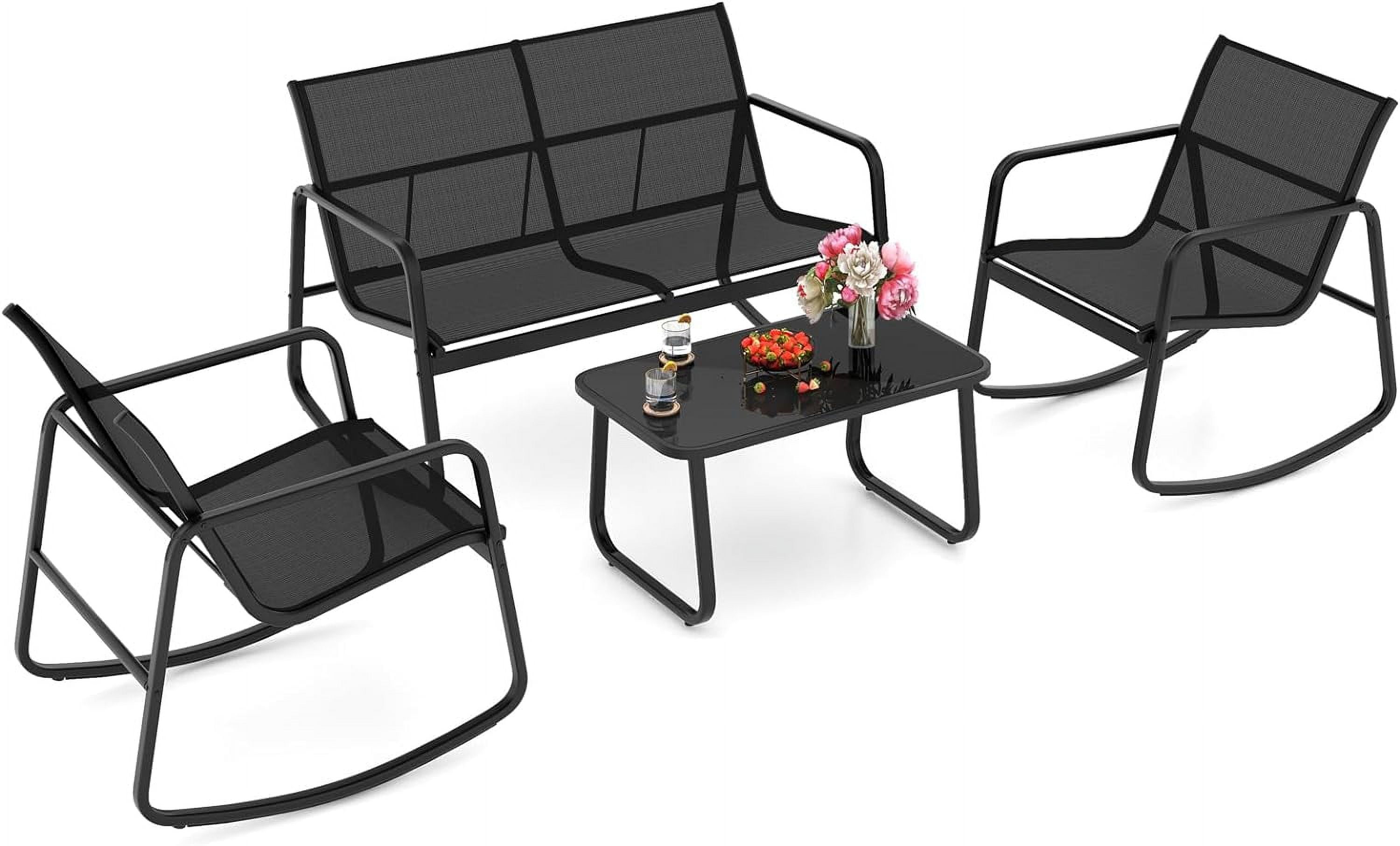 HAPPYGRILL 4 Pieces Patio Rocking Furniture Set with Loveseat, 2 ...