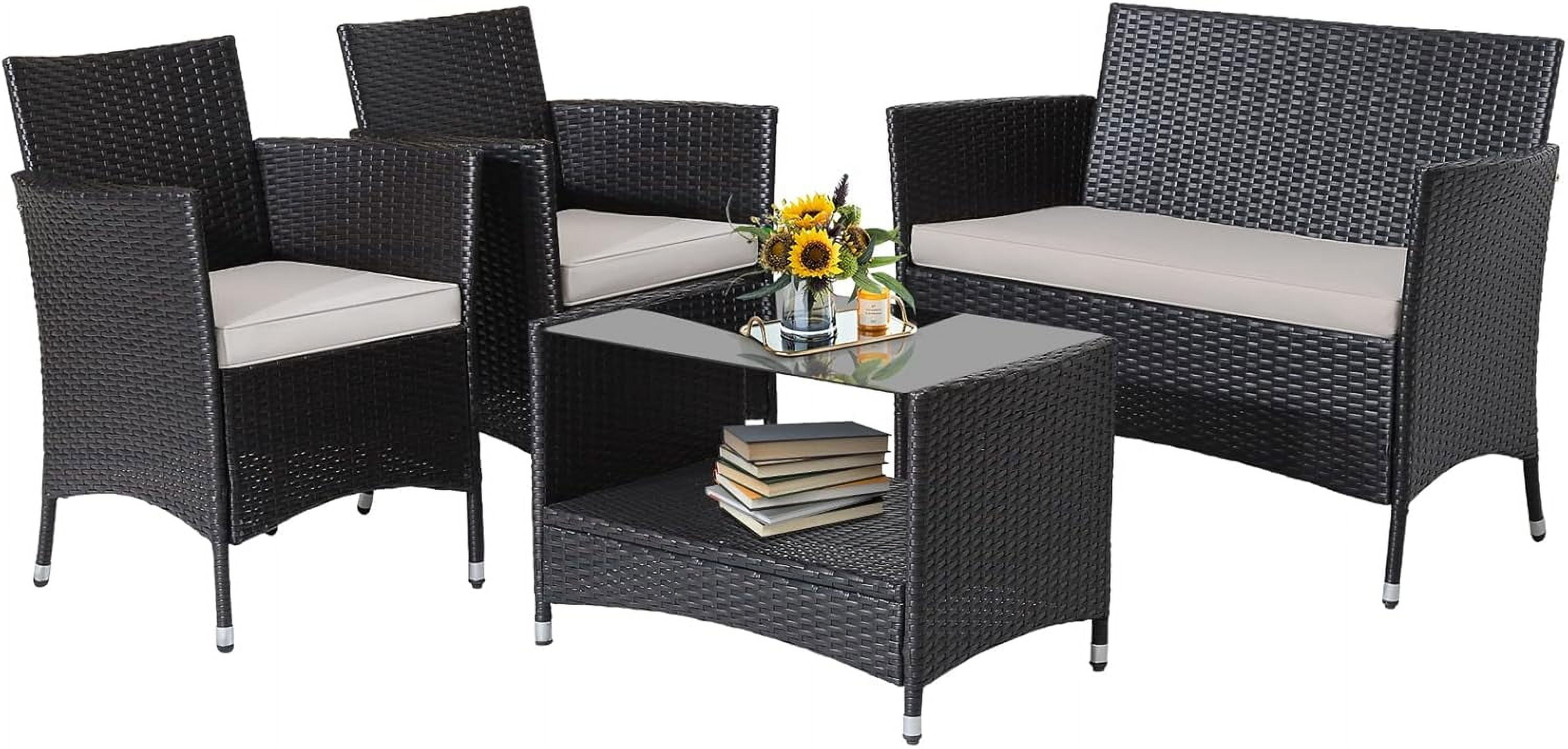 HAPPYGRILL 4 Pieces Rattan Patio Furniture Set, Mix Brown Wicker Sofa ...