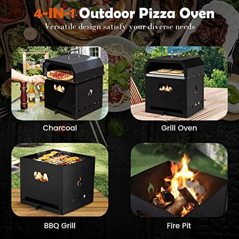 HAPPYGRILL 4-in-1 Portable Pizza Oven, Outdoor Pizza Oven & Fire Pit ...