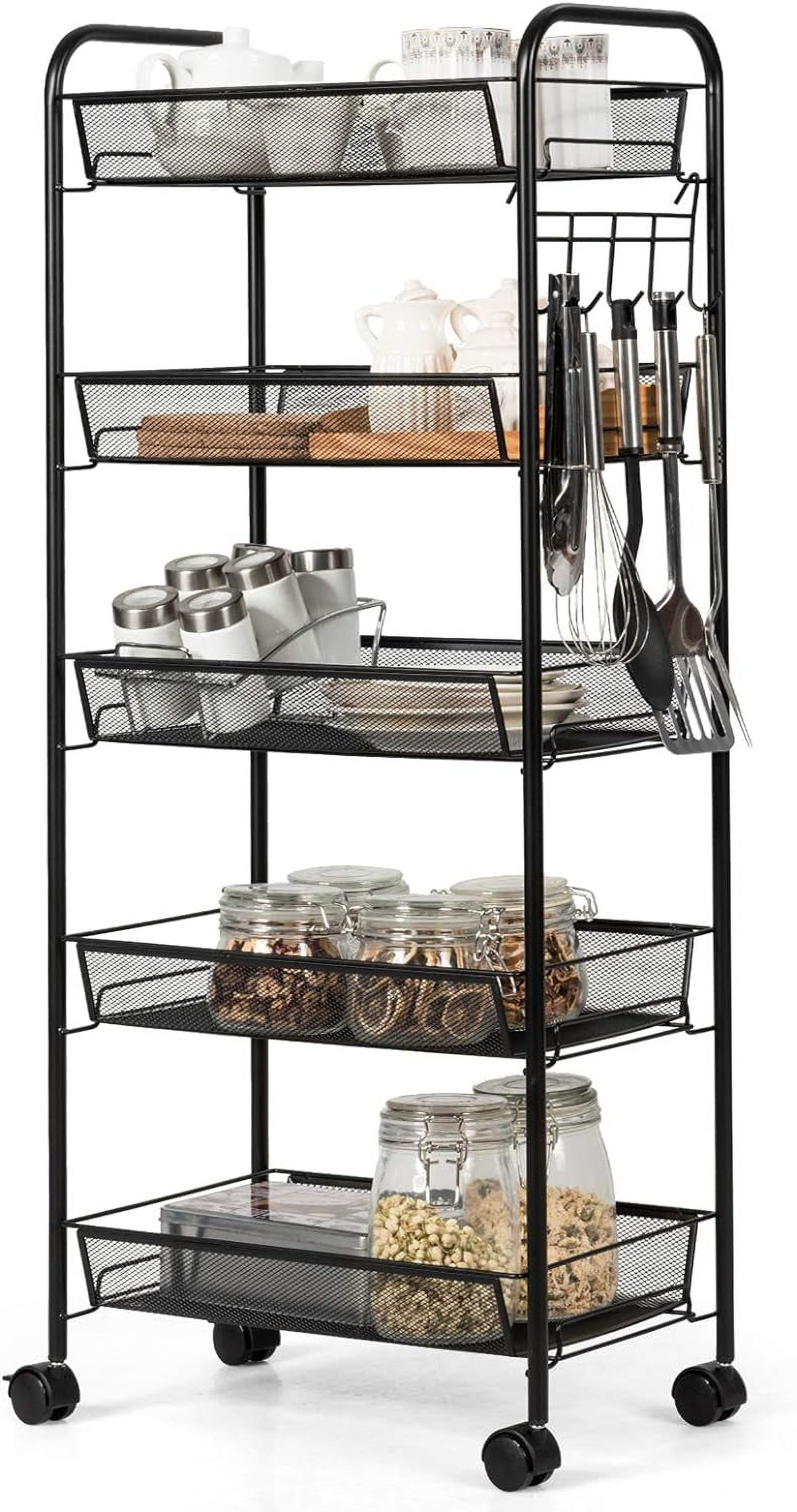 HAPPYGRILL 5-Tier Utility Cart Rolling Storage Trolley Organizer Cart ...
