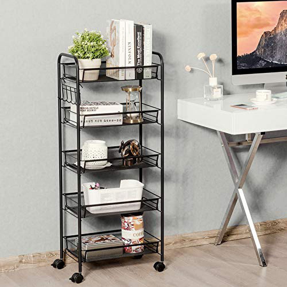 HAPPYGRILL 5-Tier Utility Cart Rolling Storage Trolley Organizer Cart ...