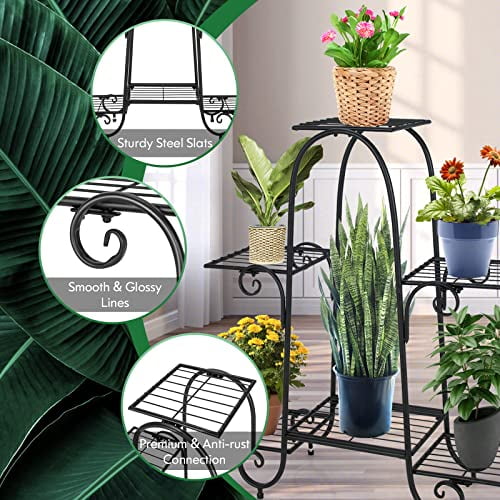 HAPPYGRILL 6-Tier Plant Stand Indoor, Metal Flower Pot Holder with ...
