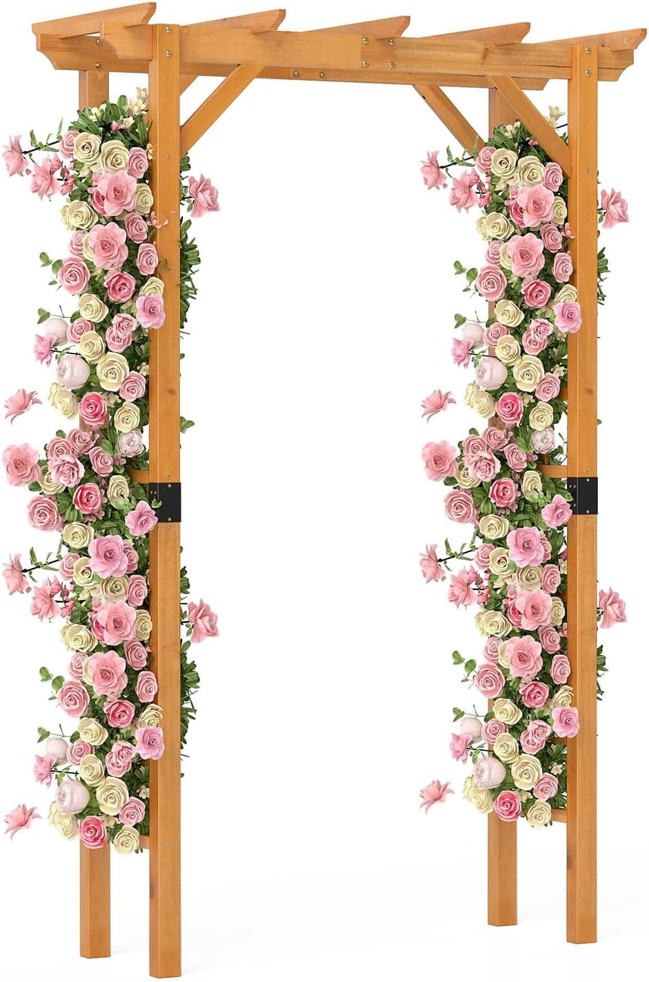 HAPPYGRILL 7 FT Wooden Garden Arch, Outdoor Garden Arbor Trellis for ...