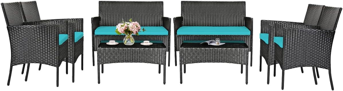 HAPPYGRILL 8-Piece Patio Furniture Set Rattan Wicker Conversation Set ...