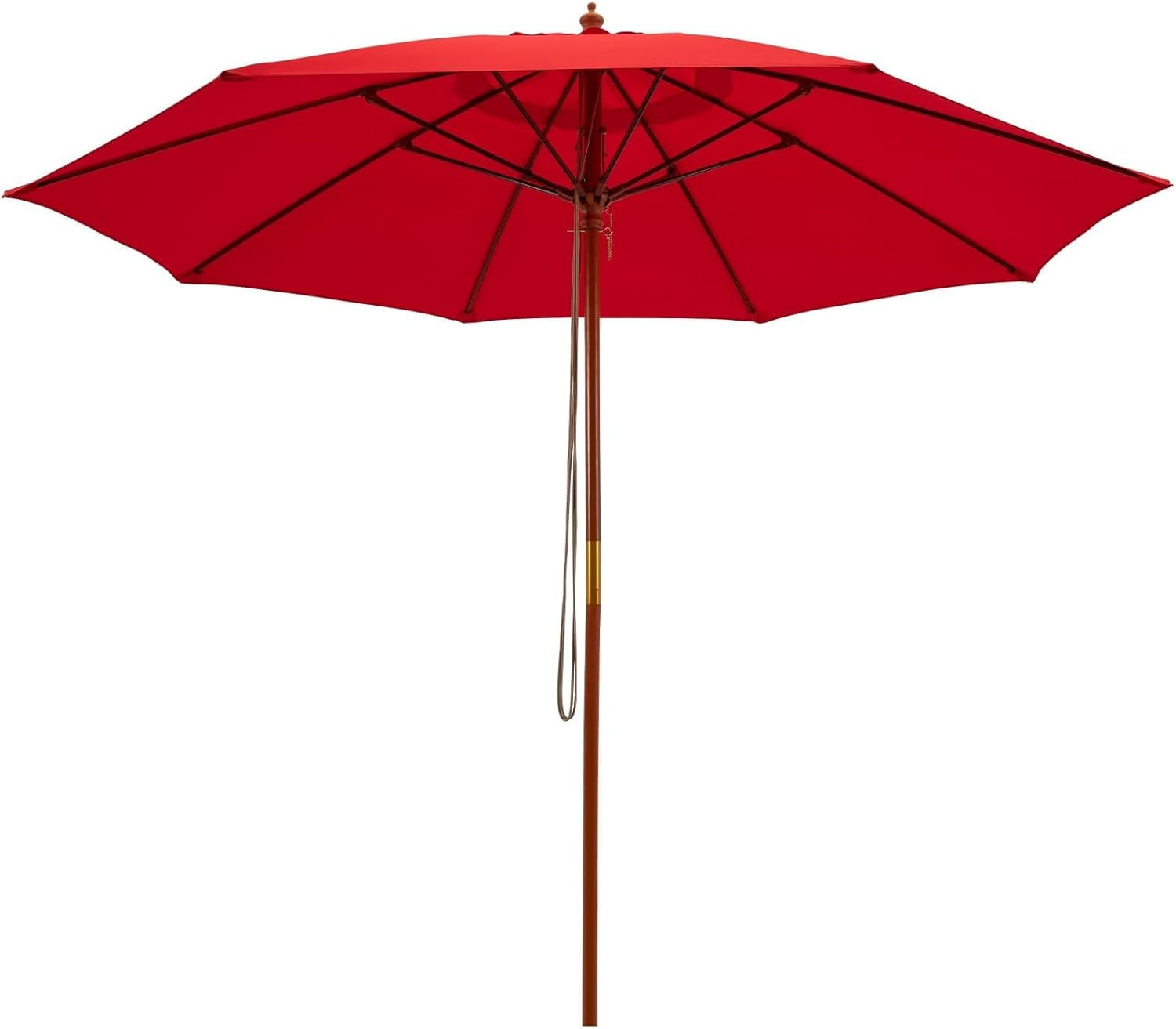 HAPPYGRILL 9.5FT Wooden Patio Umbrella with Rope Pulley Lift, 8 ...