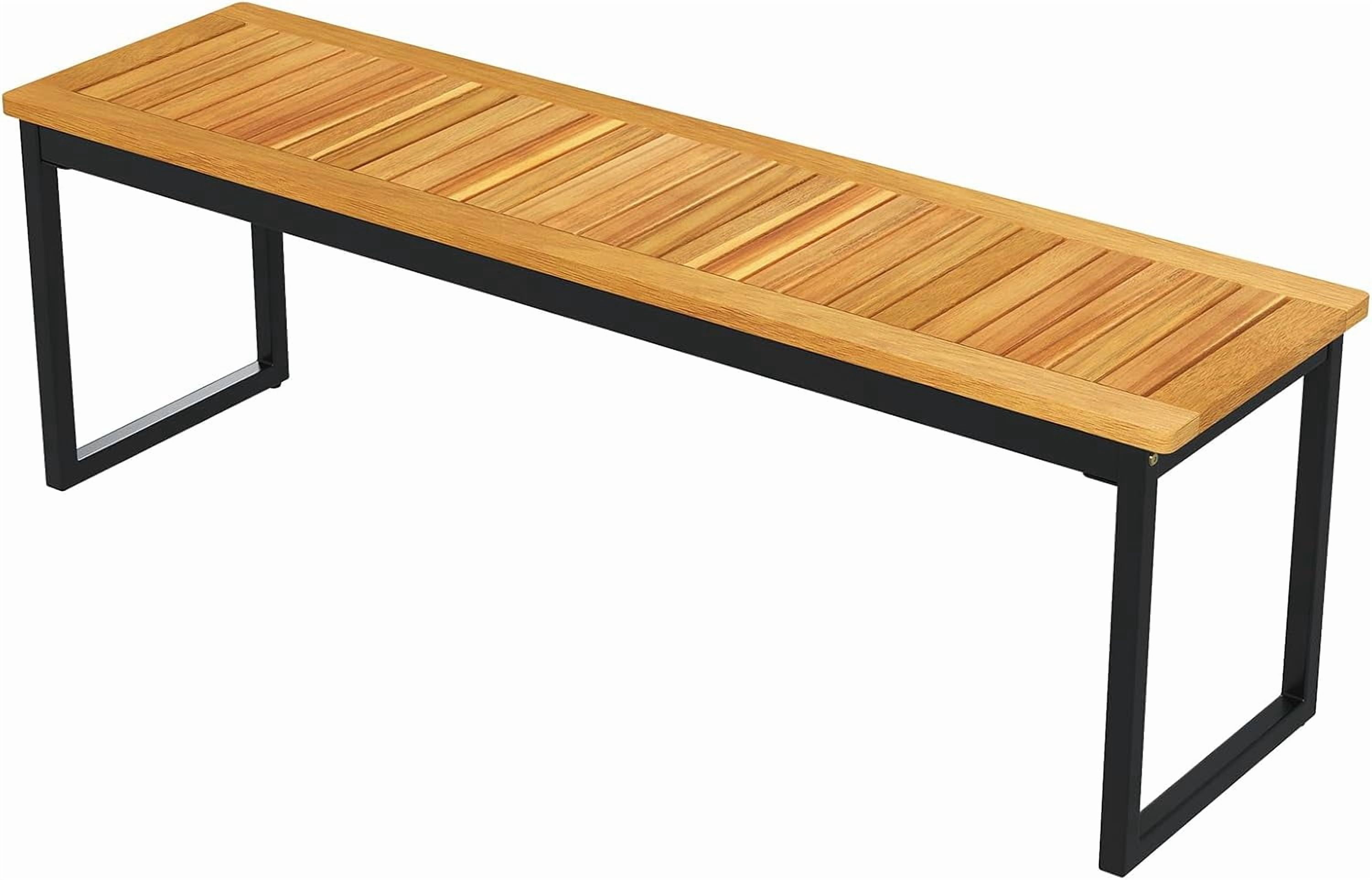 HAPPYGRILL Acacia Wood Patio Dining Bench with U-Shaped Metal Legs ...