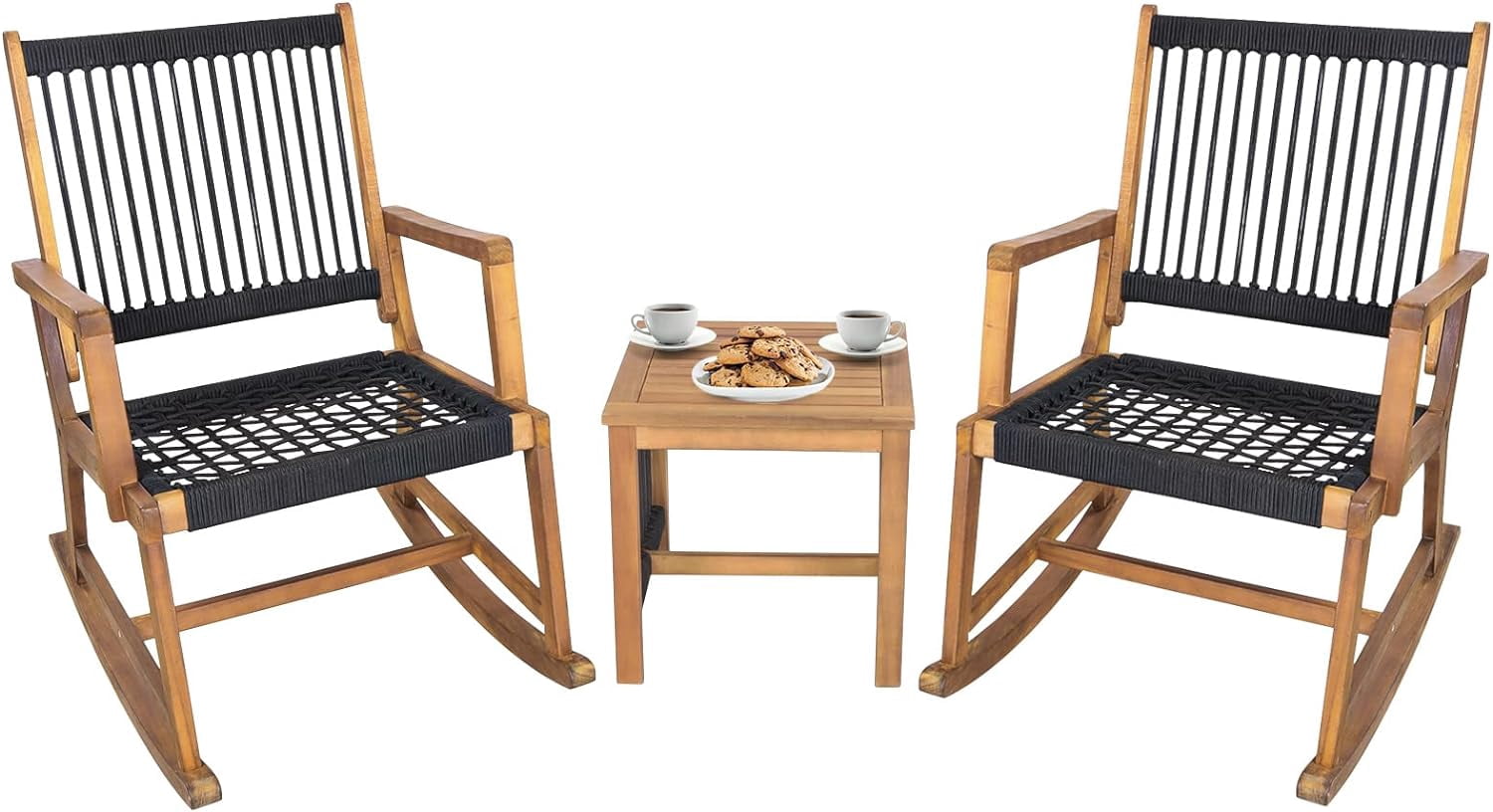 HAPPYGRILL Acacia Wood Rocking Bistro Set, 3 Piece Patio Bistro Set ...