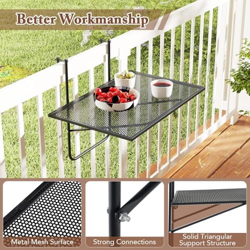 HAPPYGRILL Balcony Hanging Table for Railing, Outdoor Balcony Metal ...