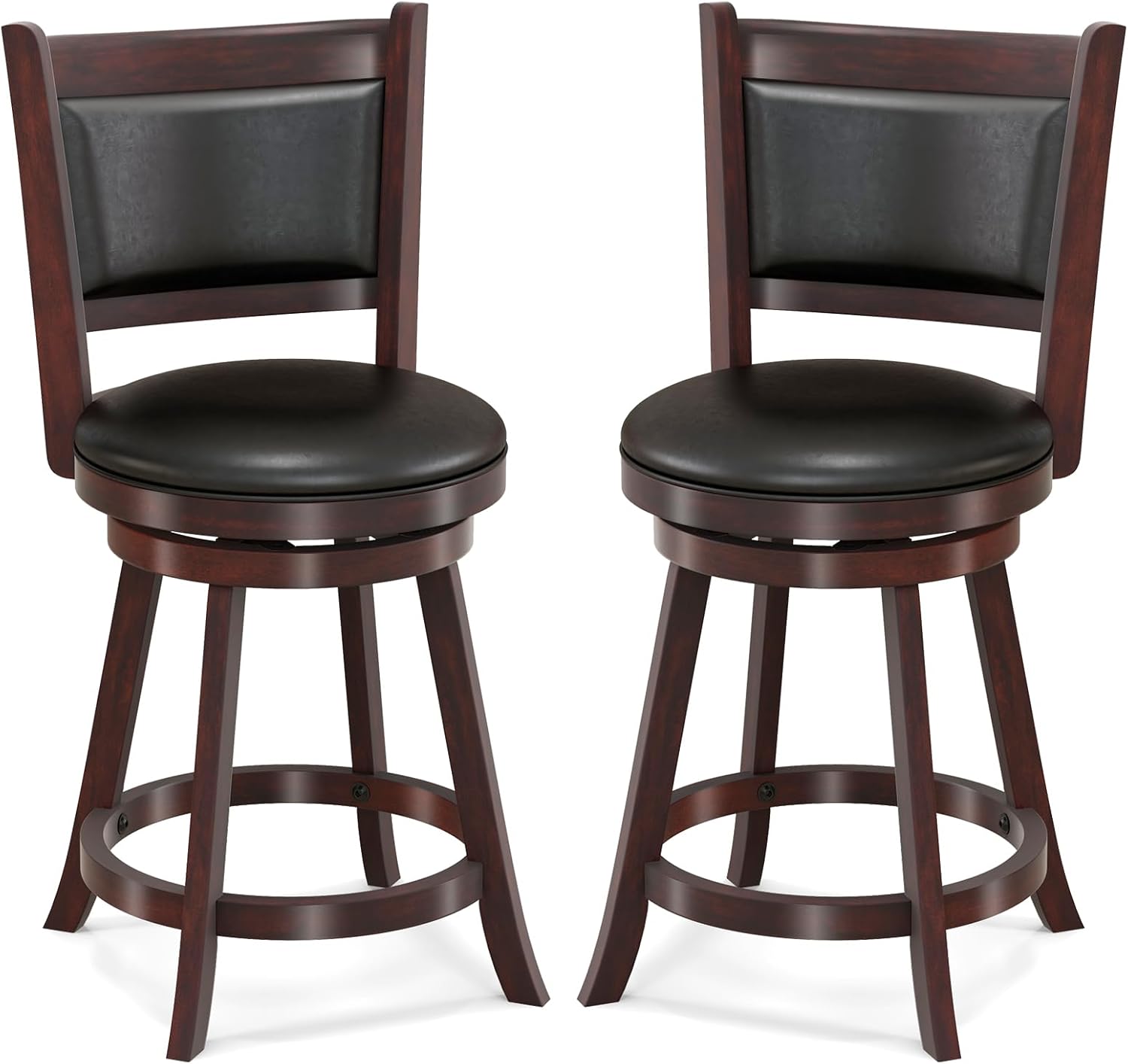 HAPPYGRILL Barstools Set of 2, Wooden 360 Degree Swivel Kitchen Bar ...
