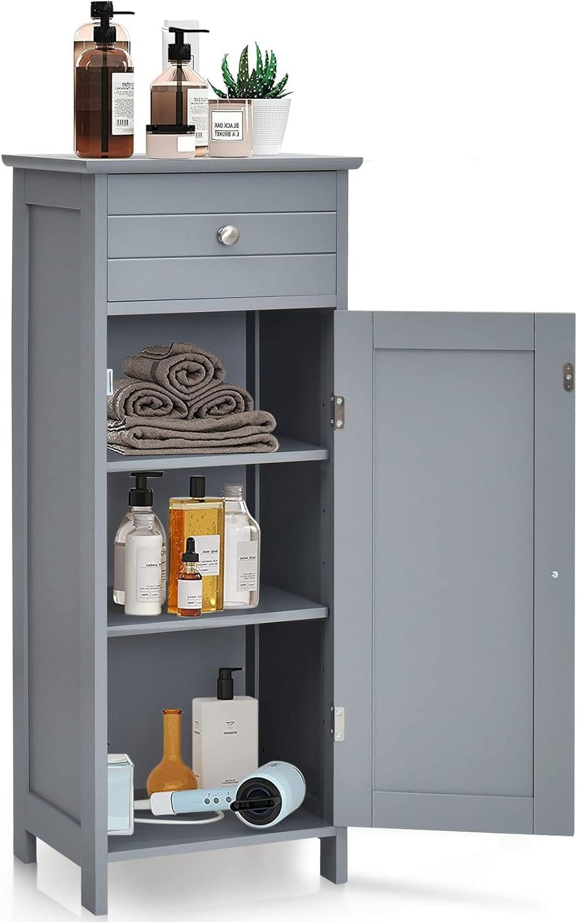 HAPPYGRILL Bathroom Floor Cabinet, Single Door Floor Storage Cabinet ...