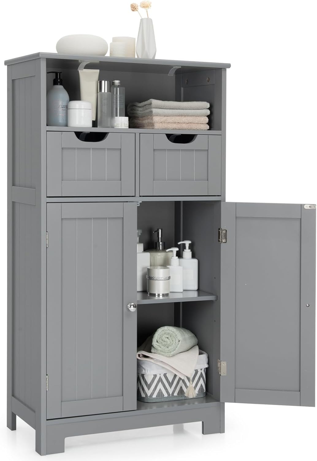 HAPPYGRILL Bathroom Storage Cabinet, Standing Bathroom Cabinet ...