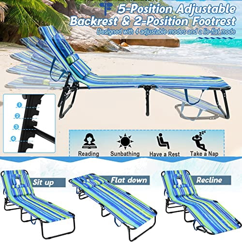 HAPPYGRILL Beach Chaise Lounge Chair with Face Hole & Detachable ...