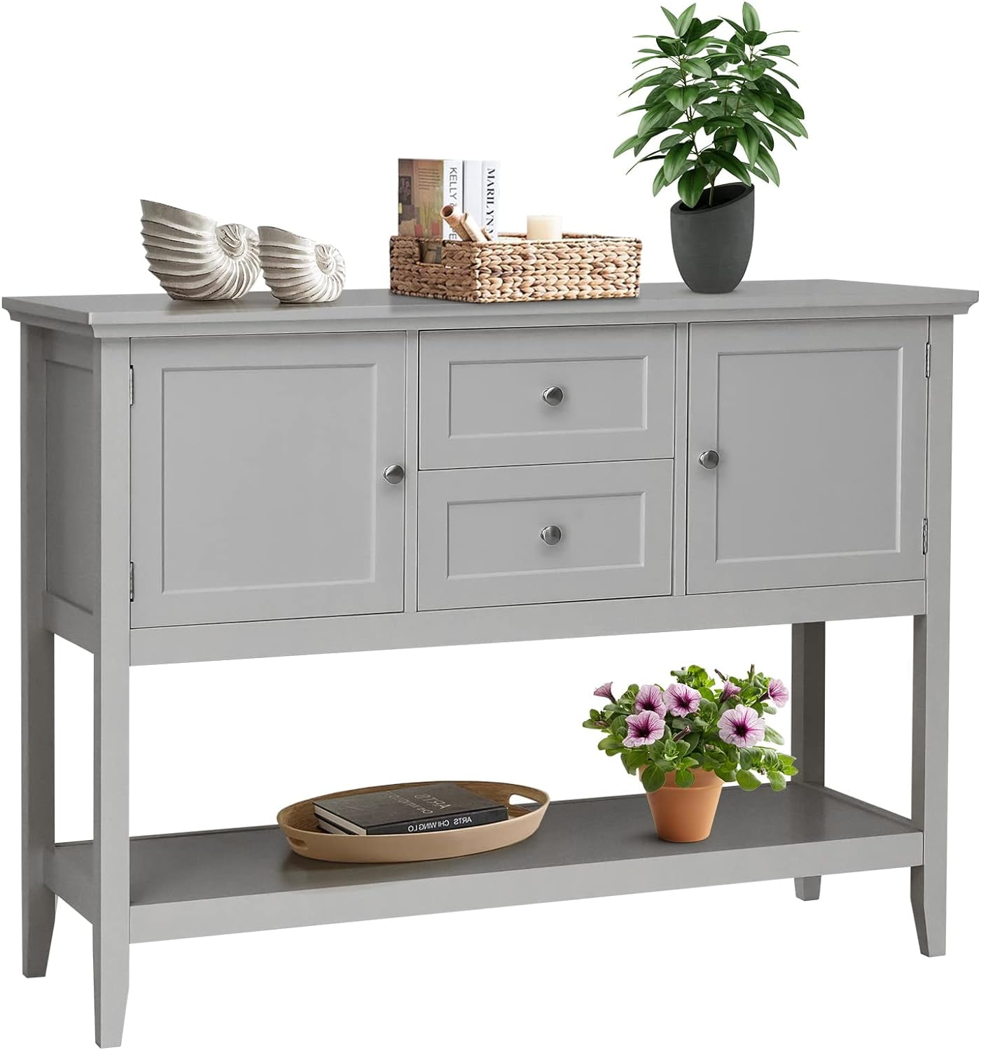 HAPPYGRILL Buffet Sideboard, Solid Wood Storage Cabinet Console Cabinet ...