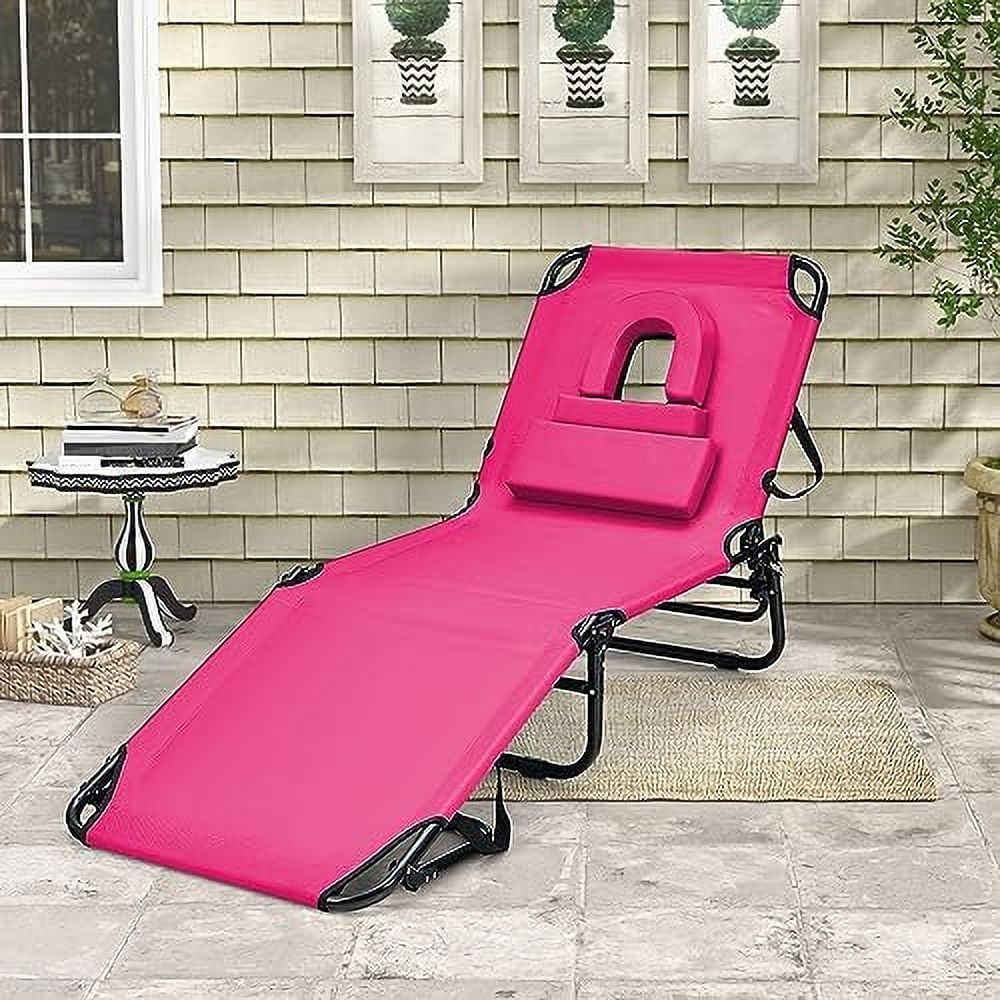 HAPPYGRILL Foldable Chaise Lounge Chair with Face Hole & Detachable ...