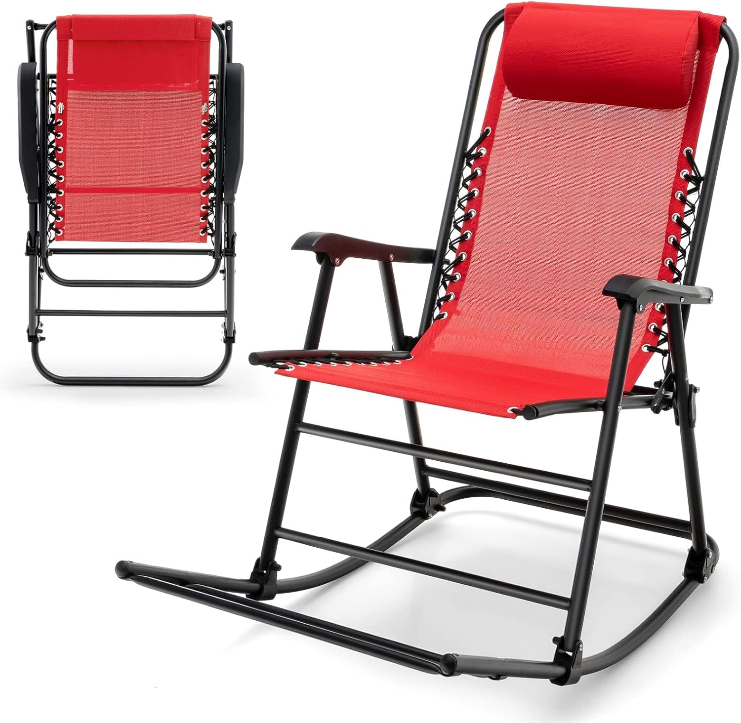 HAPPYGRILL Foldable Rocking Chair Lounge Chair with Footrest, Headrest ...