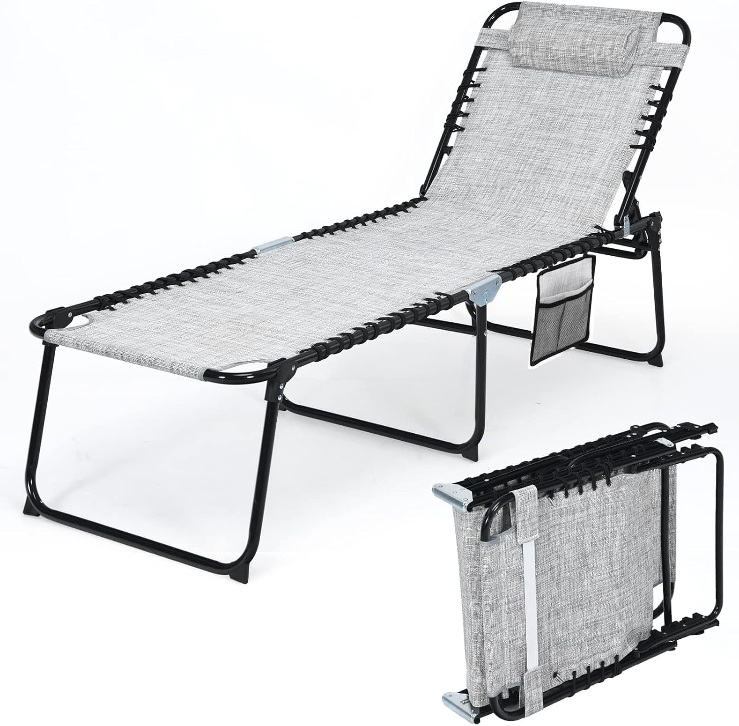 HAPPYGRILL Folding Chaise Lounge Chair, Sun Tanning Chair with ...