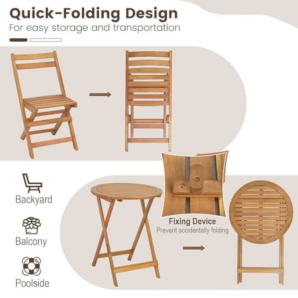 HAPPYGRILL Folding Patio Bistro Set Wood Chair Table Set with Slatted ...