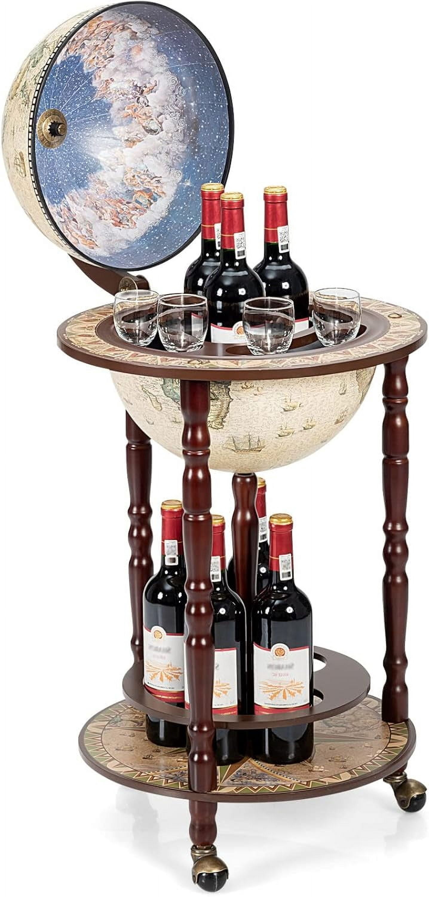 HAPPYGRILL Globe Bar, 17.5” Wine Bar Stand Italian Wooden Globe Wine ...