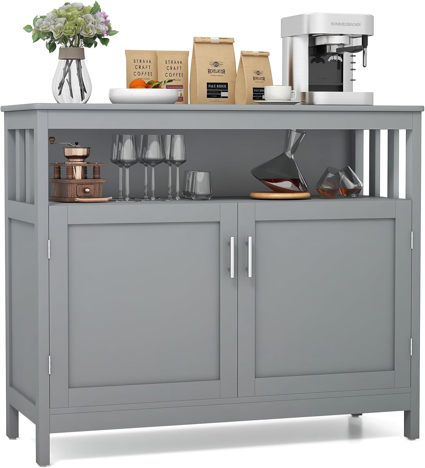 HAPPYGRILL Kitchen Buffet with Storage, Wooden Sideboard Storage ...