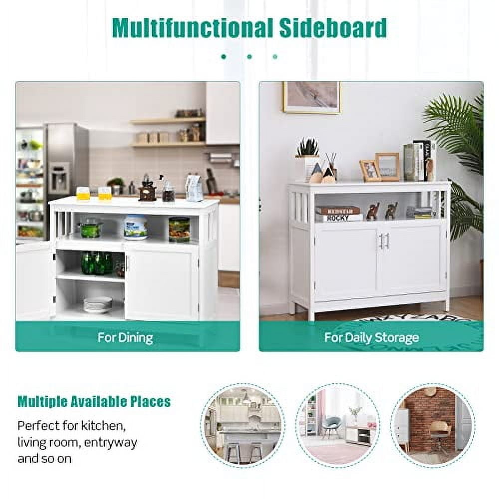 HAPPYGRILL Kitchen Buffet with Storage, Wooden Sideboard Storage ...