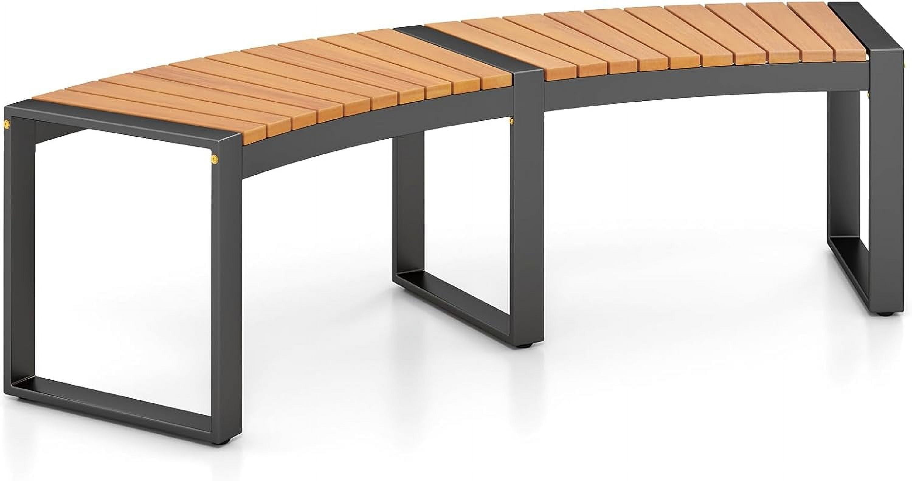 HAPPYGRILL Outdoor Curved Bench, Acacia Wood Firepit Bench with Metal ...