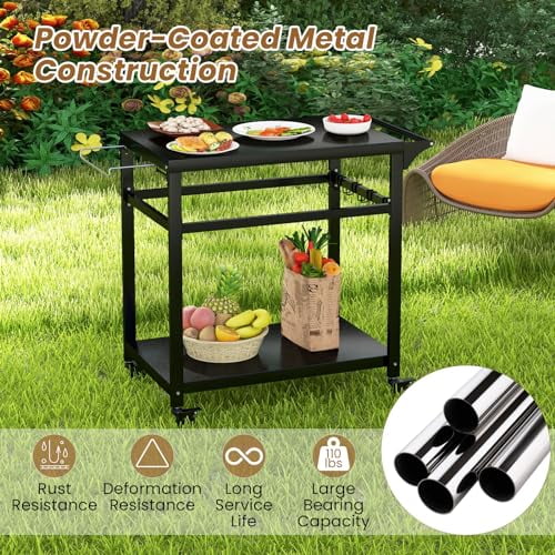 HAPPYGRILL Outdoor Grill Cart Pizza Oven Stand, Movable Dining Cart ...