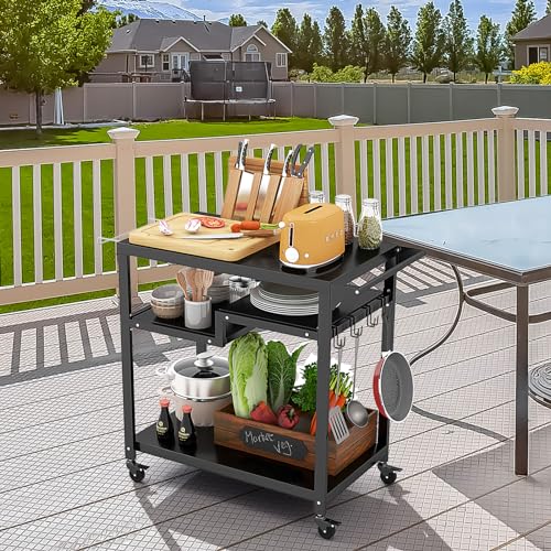 HAPPYGRILL Outdoor Grill Dining Cart, Movable BBQ Trolley Pizza Oven ...