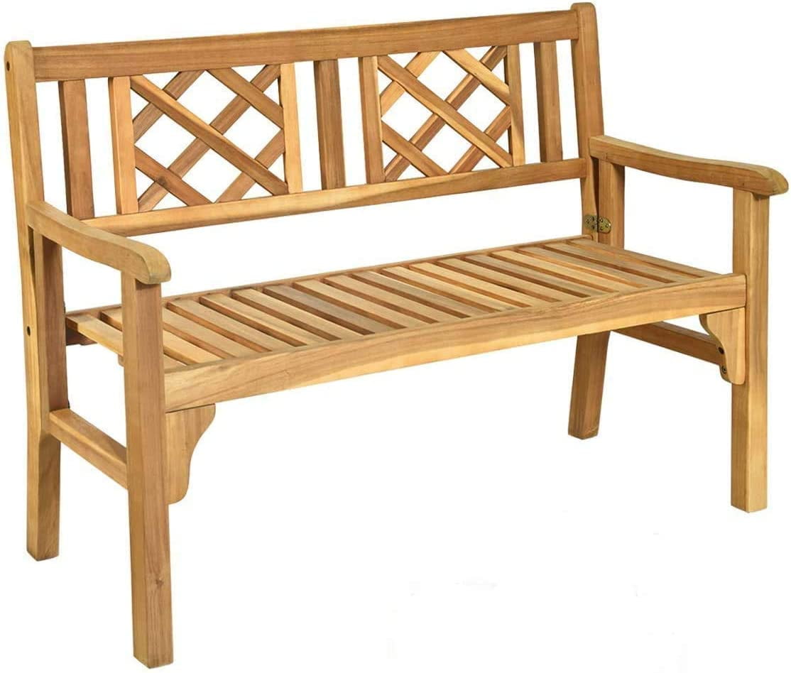 HAPPYGRILL Outdoor Patio Bench Acacia Wood Garden Bench with Backrest ...