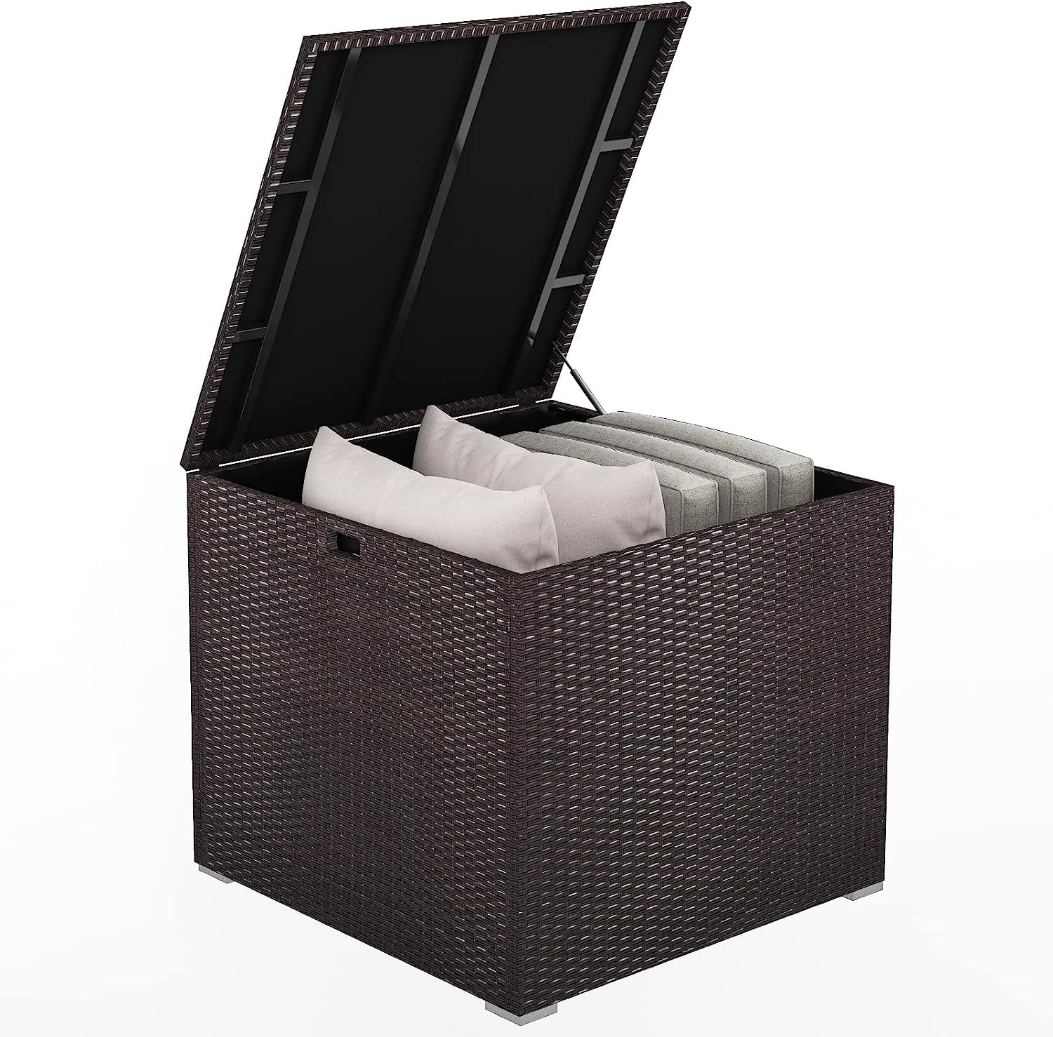 HAPPYGRILL Outdoor Storage Deck Box, 72 Gallon Square Wicker Patio ...