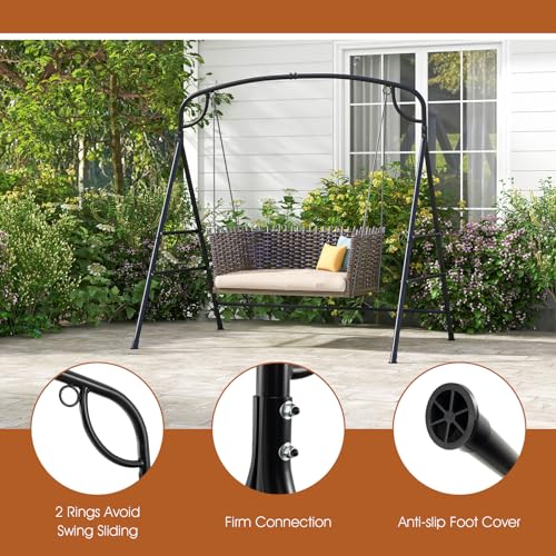 HAPPYGRILL Outdoor Swing Frame Heavy-Duty Metal Porch Swing Stand with ...