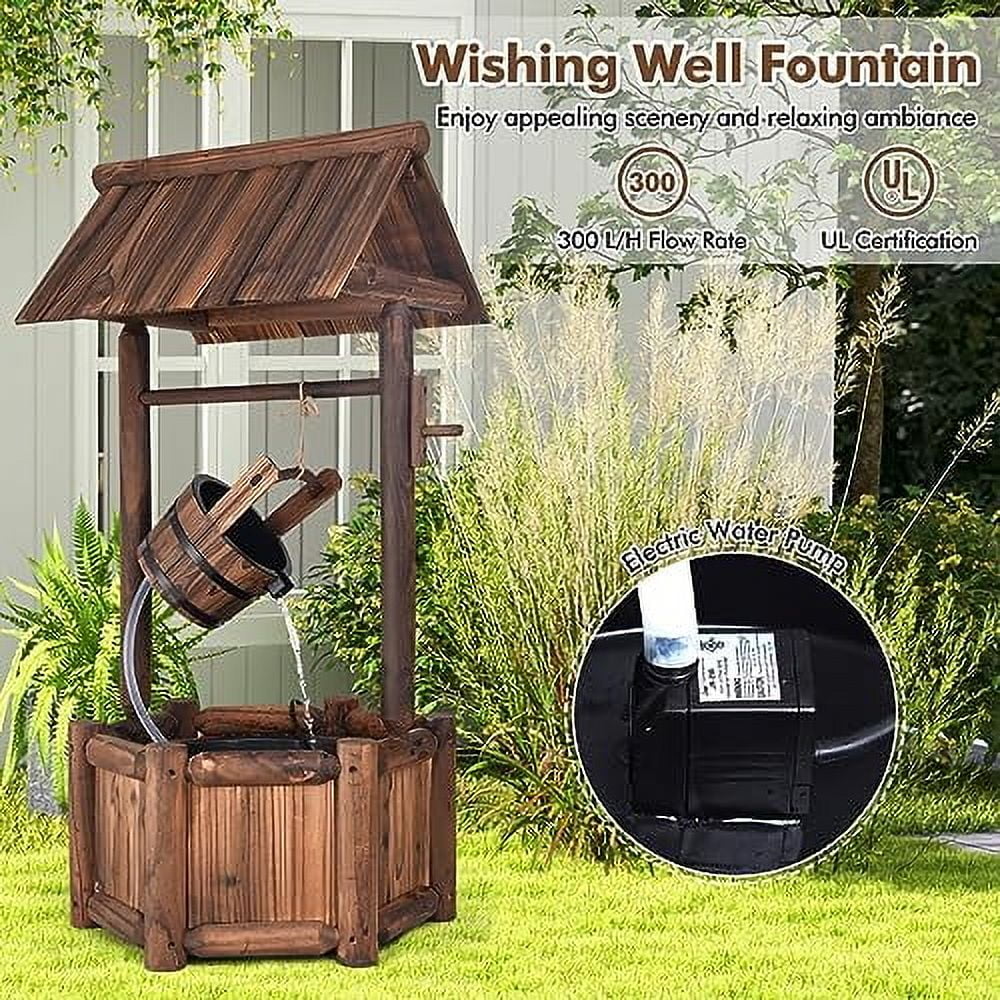 HAPPYGRILL Outdoor Wishing Well Water Fountain, Old-Fashioned Wood ...
