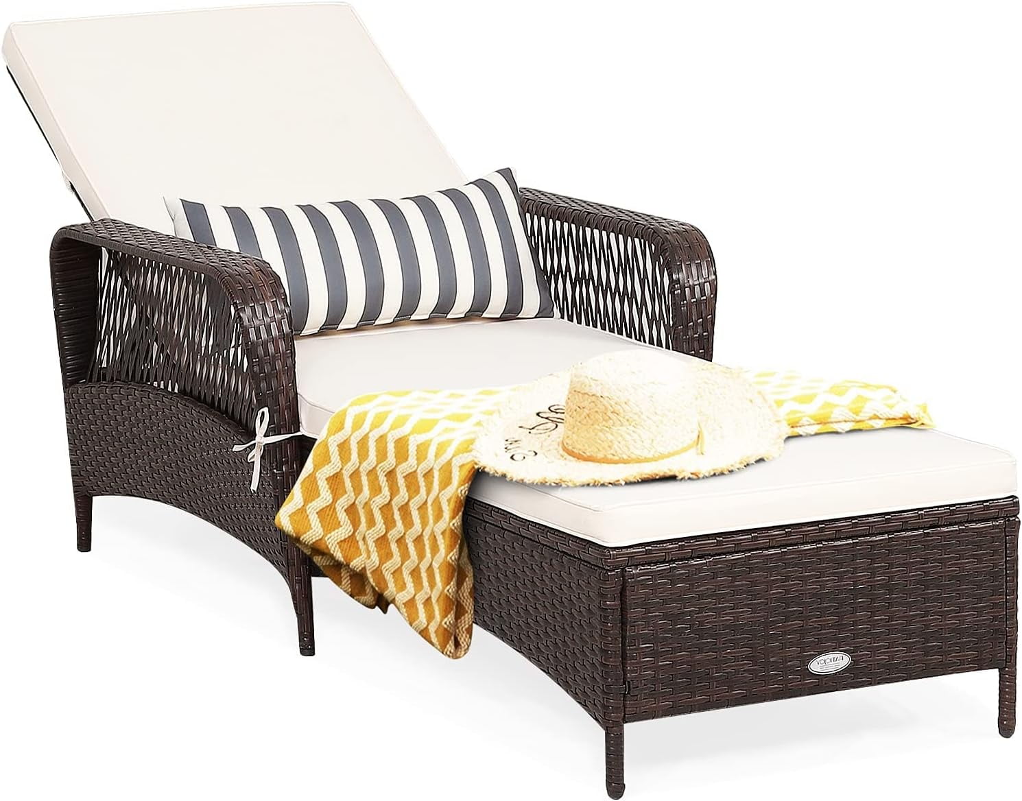 HAPPYGRILL PE Rattan Lounge Chair Outdoor Recliner Patio Chaise Lounger ...