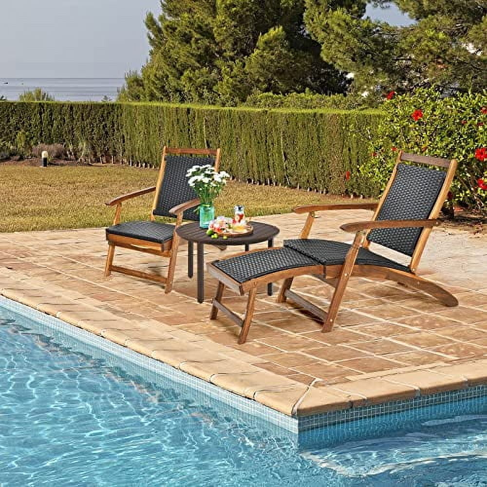 HAPPYGRILL Patio Chaise Lounge Chair with Retractable Footrest, Acacia ...
