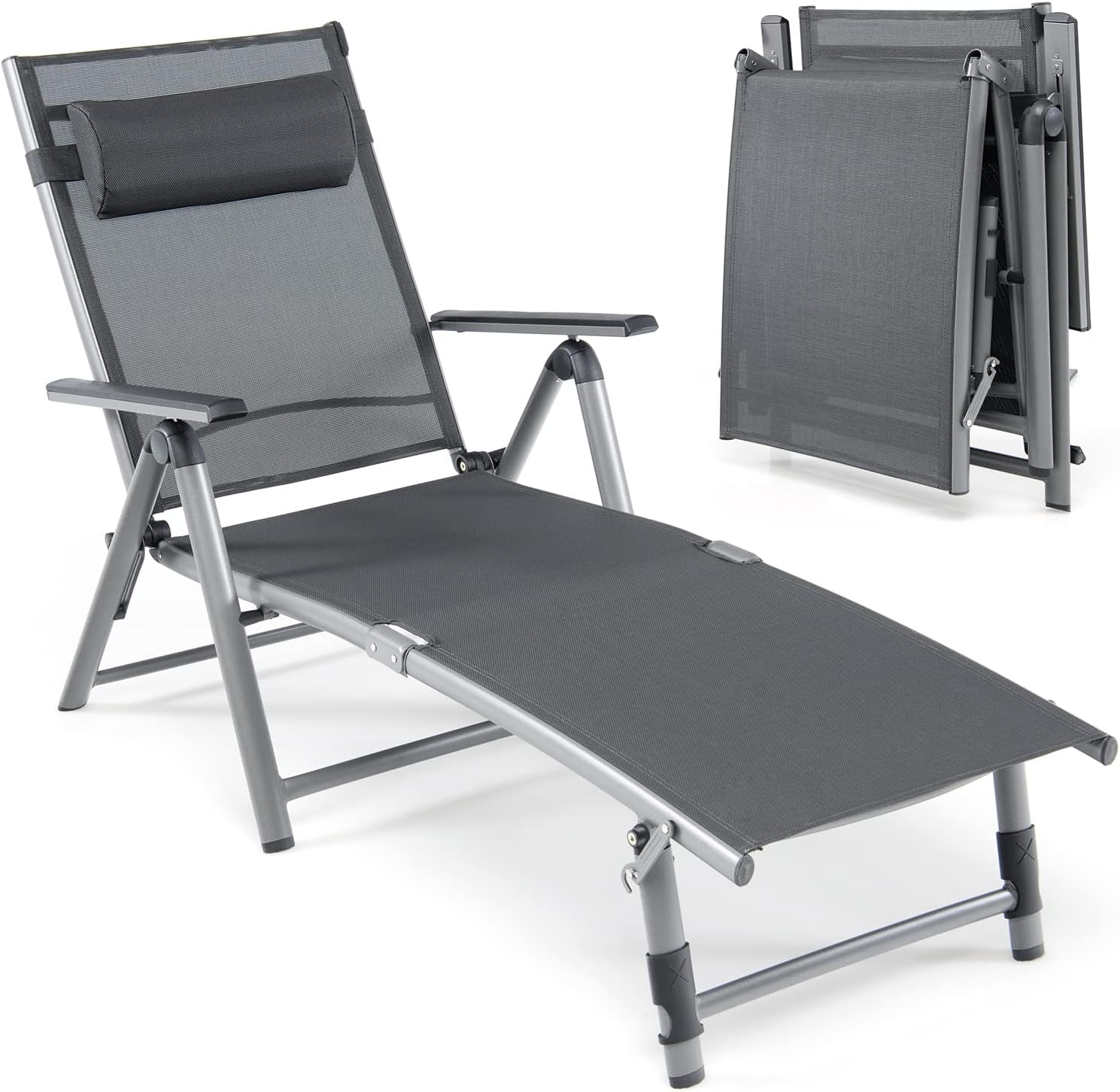 HAPPYGRILL Patio Lounge Chair Aluminum Chaise Lounge Chair with 8 ...