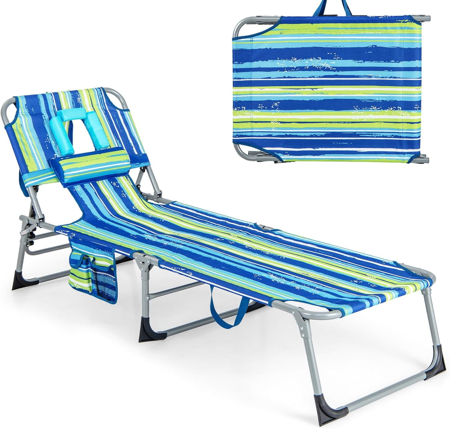 HAPPYGRILL Patio Lounge Chair, Folding Beach Tanning Chair with Face ...