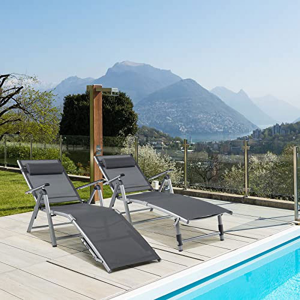HAPPYGRILL Patio Lounge Chairs Set of 2, Aluminum Chaise Lounge Chair ...