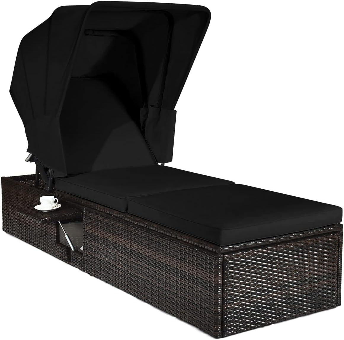 HAPPYGRILL Patio Lounge with Retractable Canopy Outdoor Reclining Chair ...