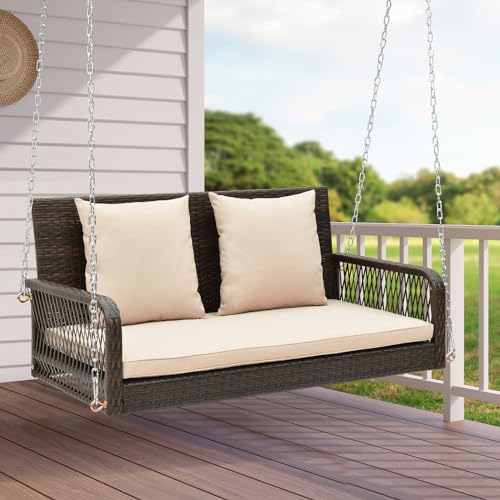 HAPPYGRILL Porch Swing Outdoor 2-Person Hanging Bench Chair with Seat ...