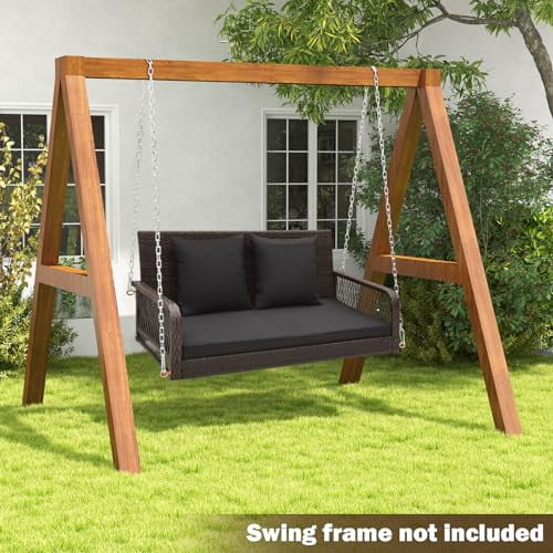 HAPPYGRILL Porch Swing Outdoor 2-Person Hanging Chair with Seat & Back ...