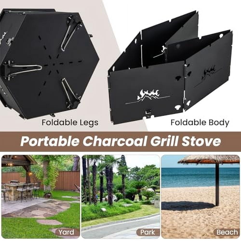 HAPPYGRILL Portable Charcoal Grill Stove, Outdoor Hibachi Grill Smoker ...