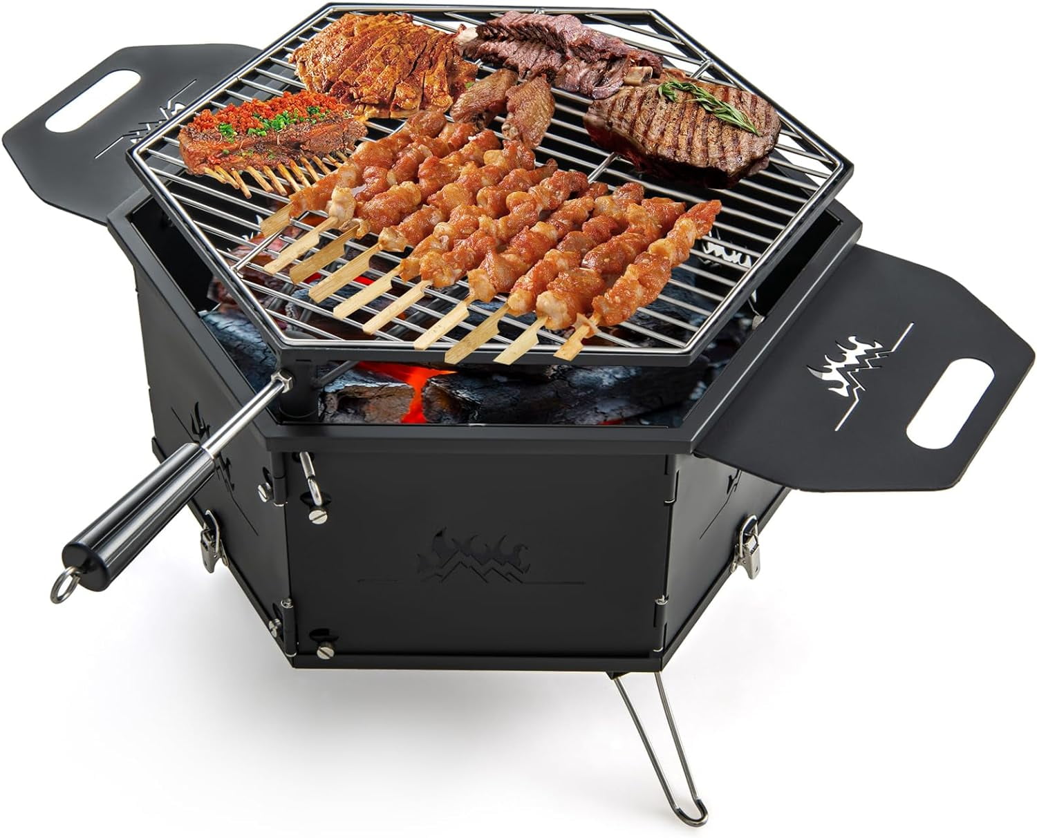 HAPPYGRILL Portable Charcoal Grill Stove, Outdoor Hibachi Grill Smoker ...