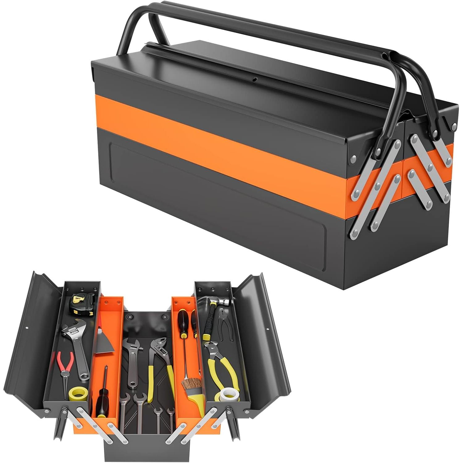 HAPPYGRILL Portable Metal Tool Box, 20-Inch 5-Tray Steel Tool Chest ...
