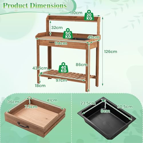 HAPPYGRILL Potting Bench Table, Wooden Work Bench with Removable Sink ...
