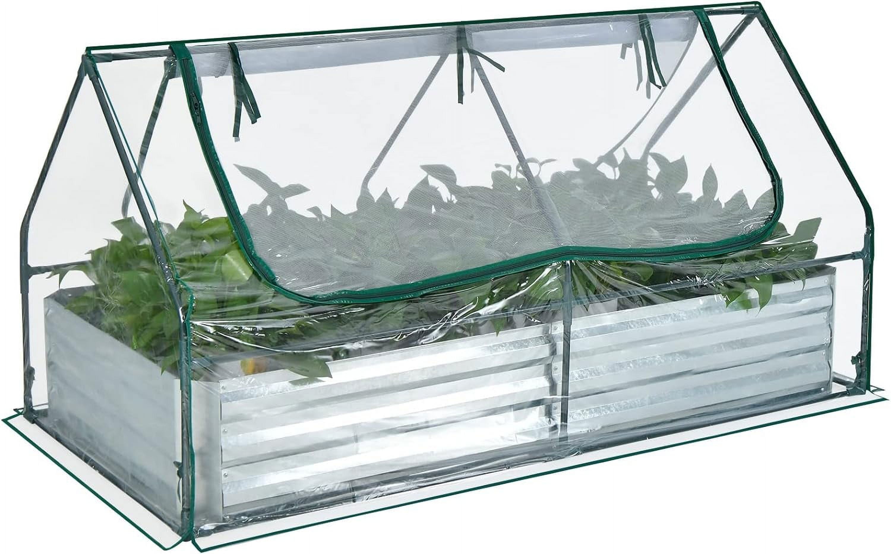 HAPPYGRILL Raised Garden Bed with Cover, Galvanized Metal Planter Box ...