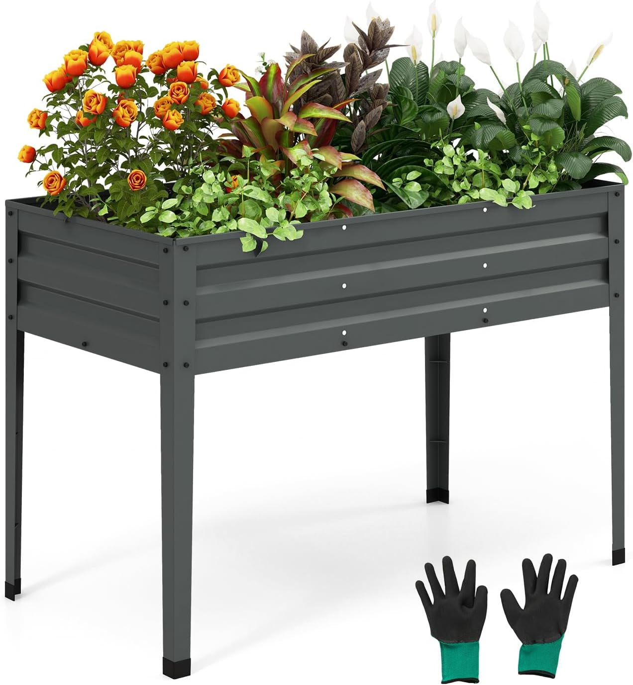 HAPPYGRILL Raised Garden Bed, Galvanized Garden Box with Legs, Drainage ...